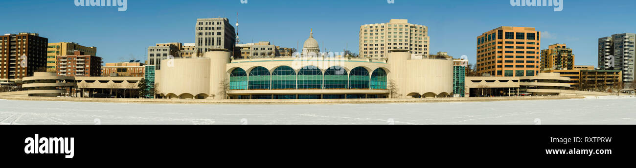 View of the Monona Terrace Convention Center, taken from frozen Lake ...
