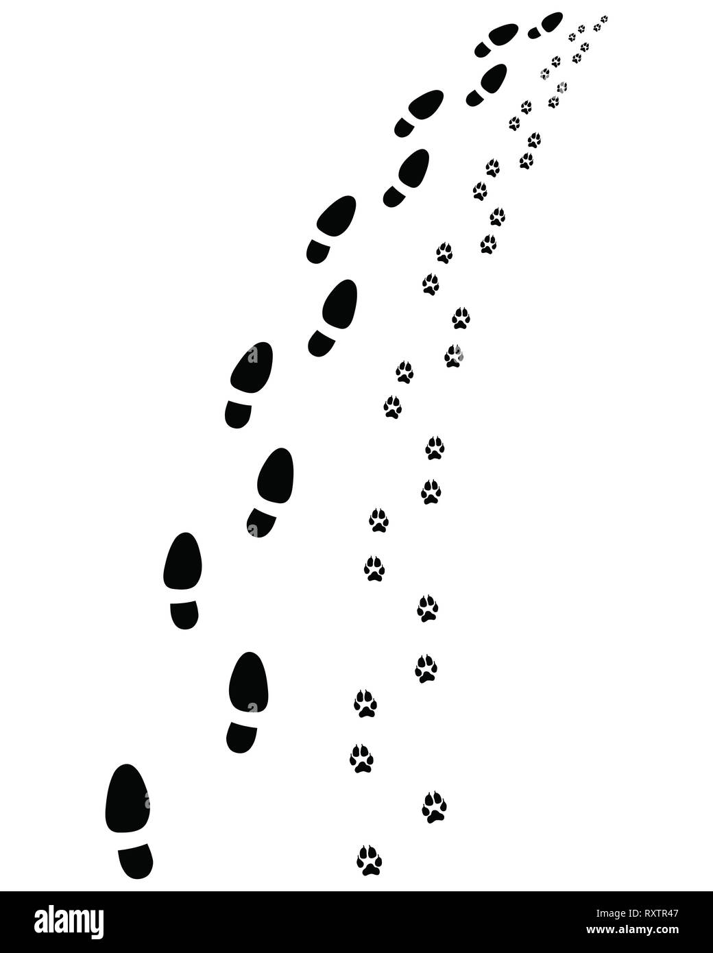 Footprints of man and dog, turn left or right Stock Photo - Alamy