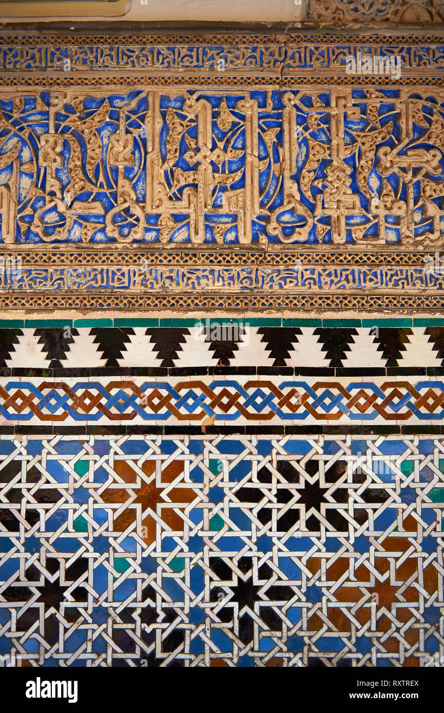 Arabesque Zellighe tiles with Mudjar plasterwork of the Alcazar of ...