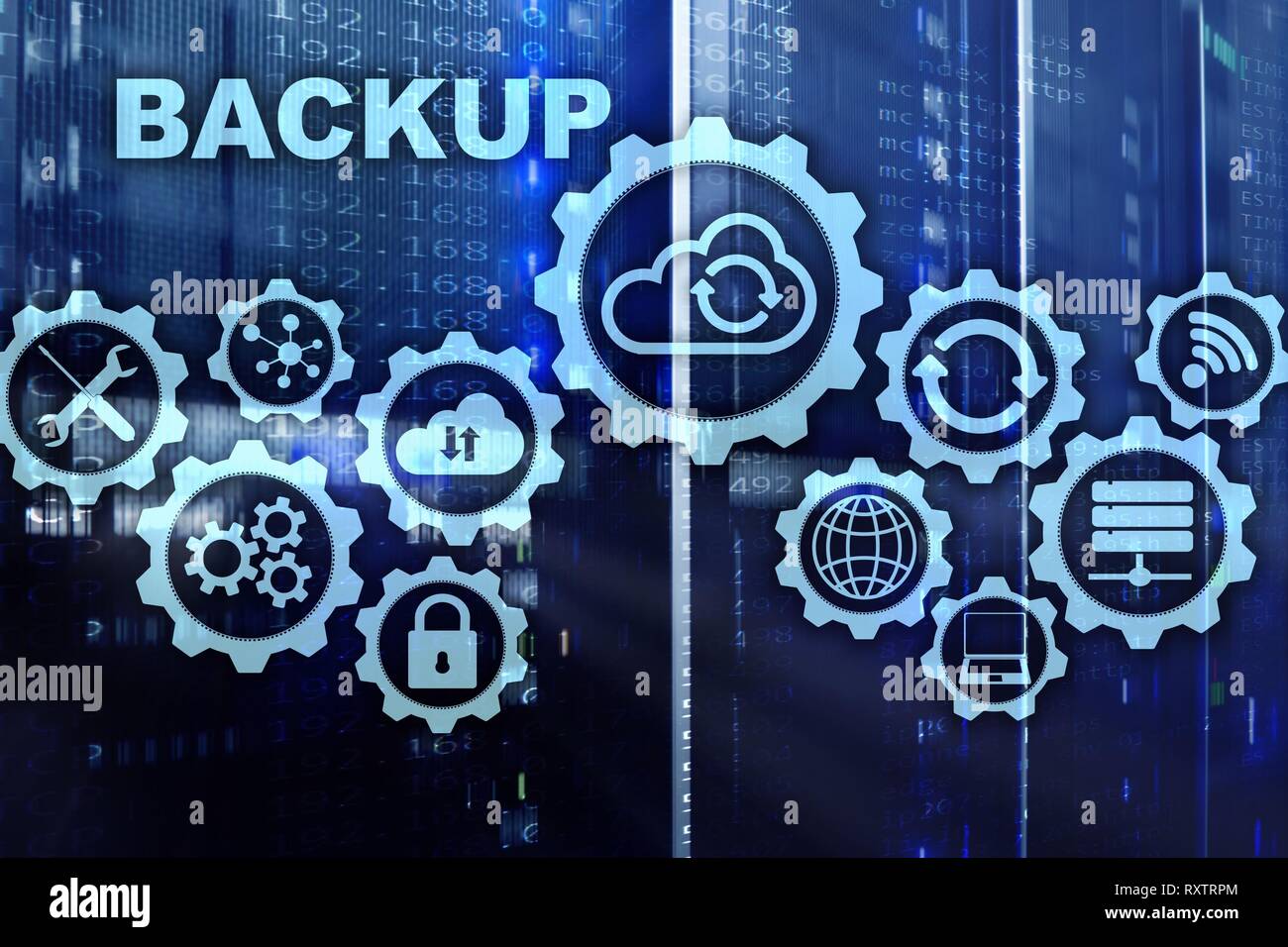 Backup System Recovery Technology Concept on modern server room ...