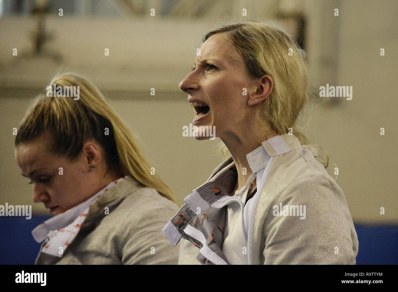 Athlete of Women's fencing team of USA seen during the semi final of ...