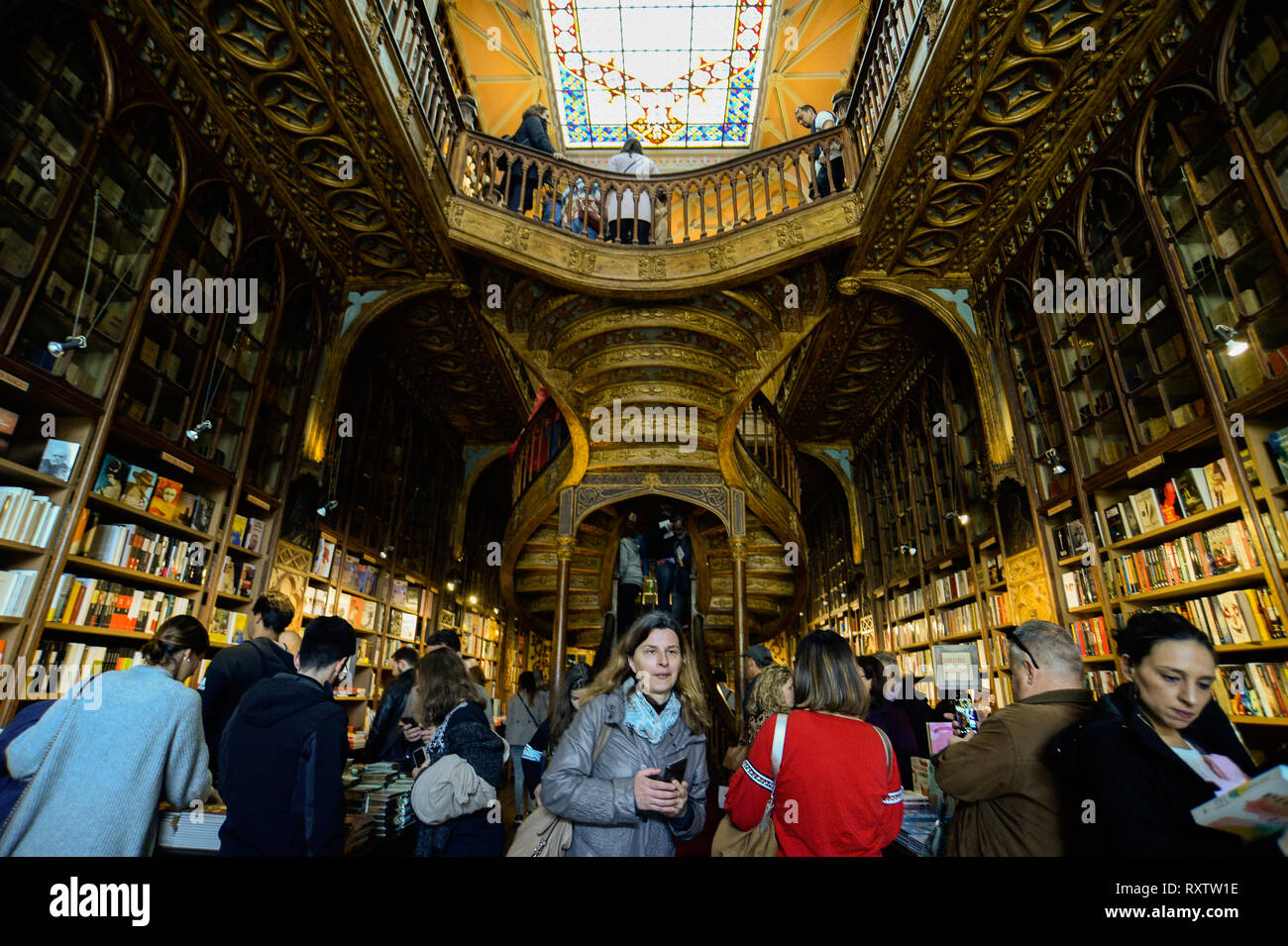 Visitors seen at the famous Lello Library. The Livraria Lello book ...