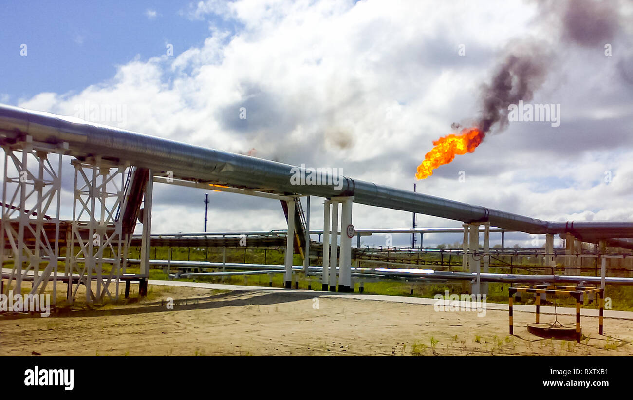 Flare for flaring associated gas. The end point of the pressure relief ...