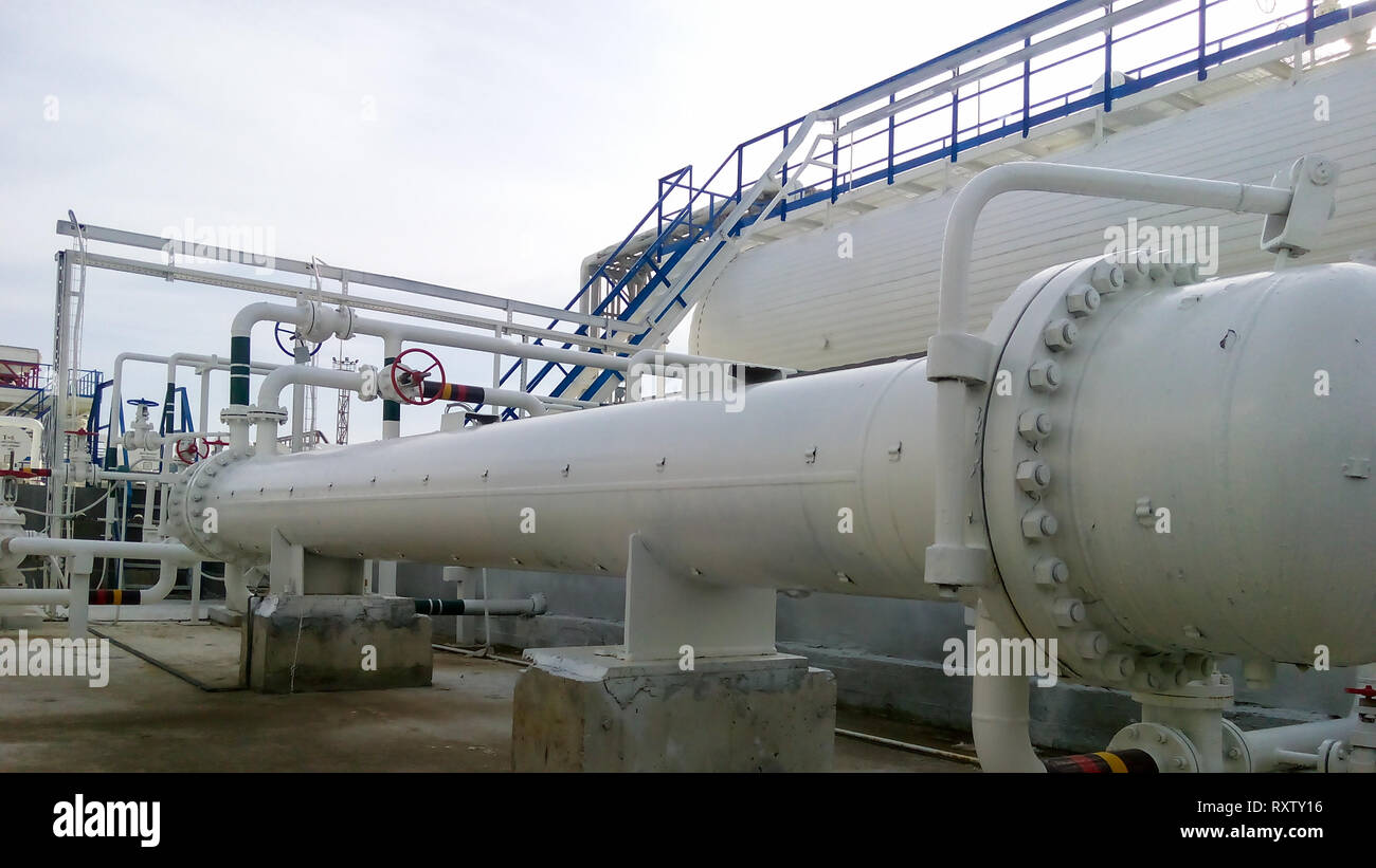 Heat exchanger in a refinery. The equipment for oil refining Stock ...