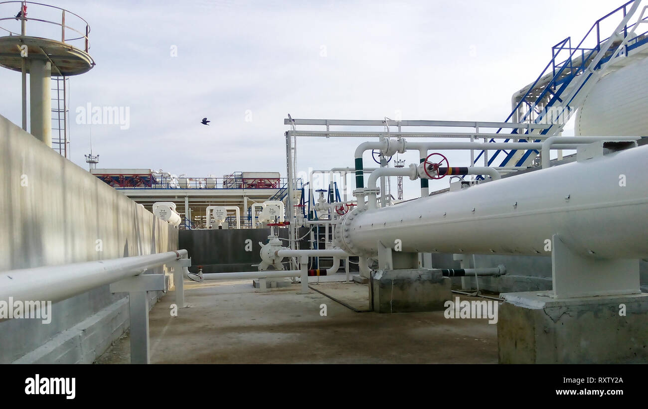 Heat exchanger in a refinery. The equipment for oil refining Stock ...