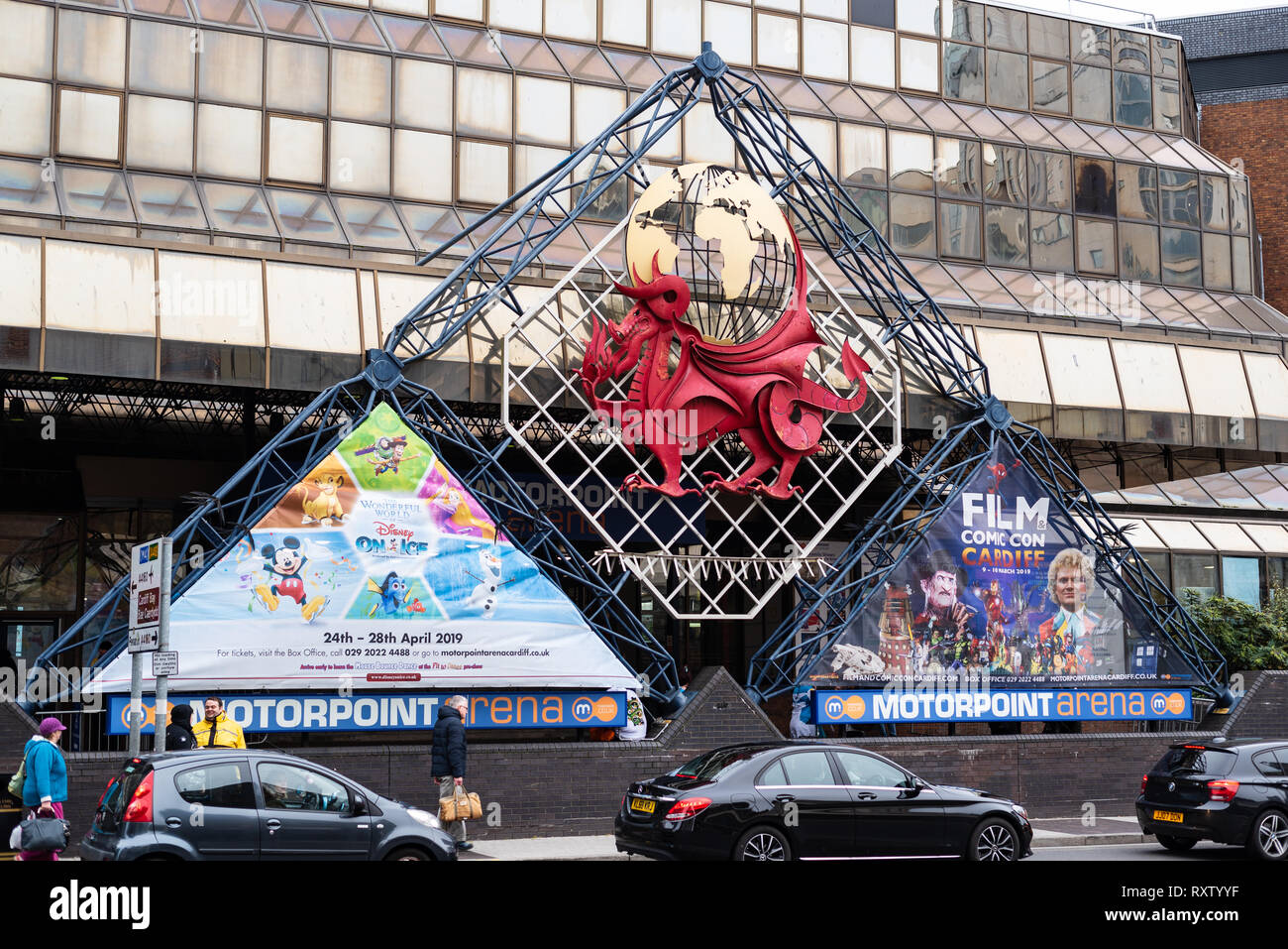 Cardiff, UK - March 9, 2019. Entrance to the Welsh Comic Con held in ...
