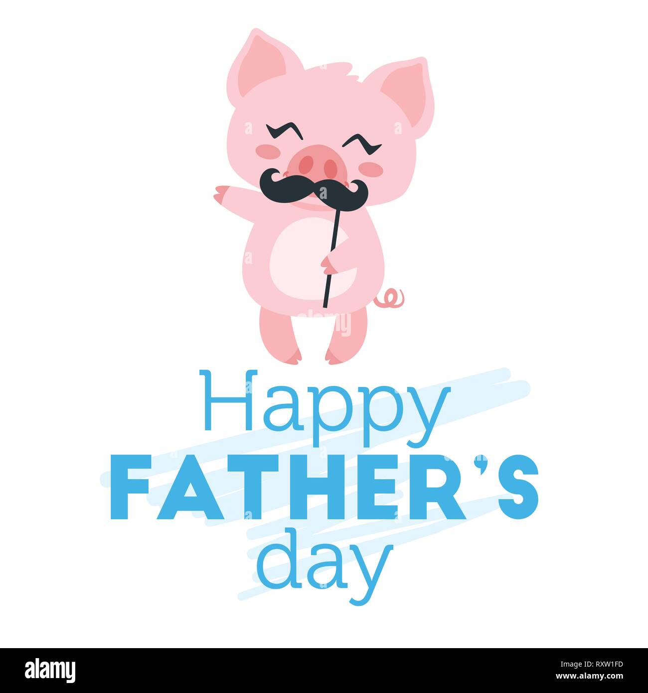 Father day greeting card template with piglet and mustache photobooth ...
