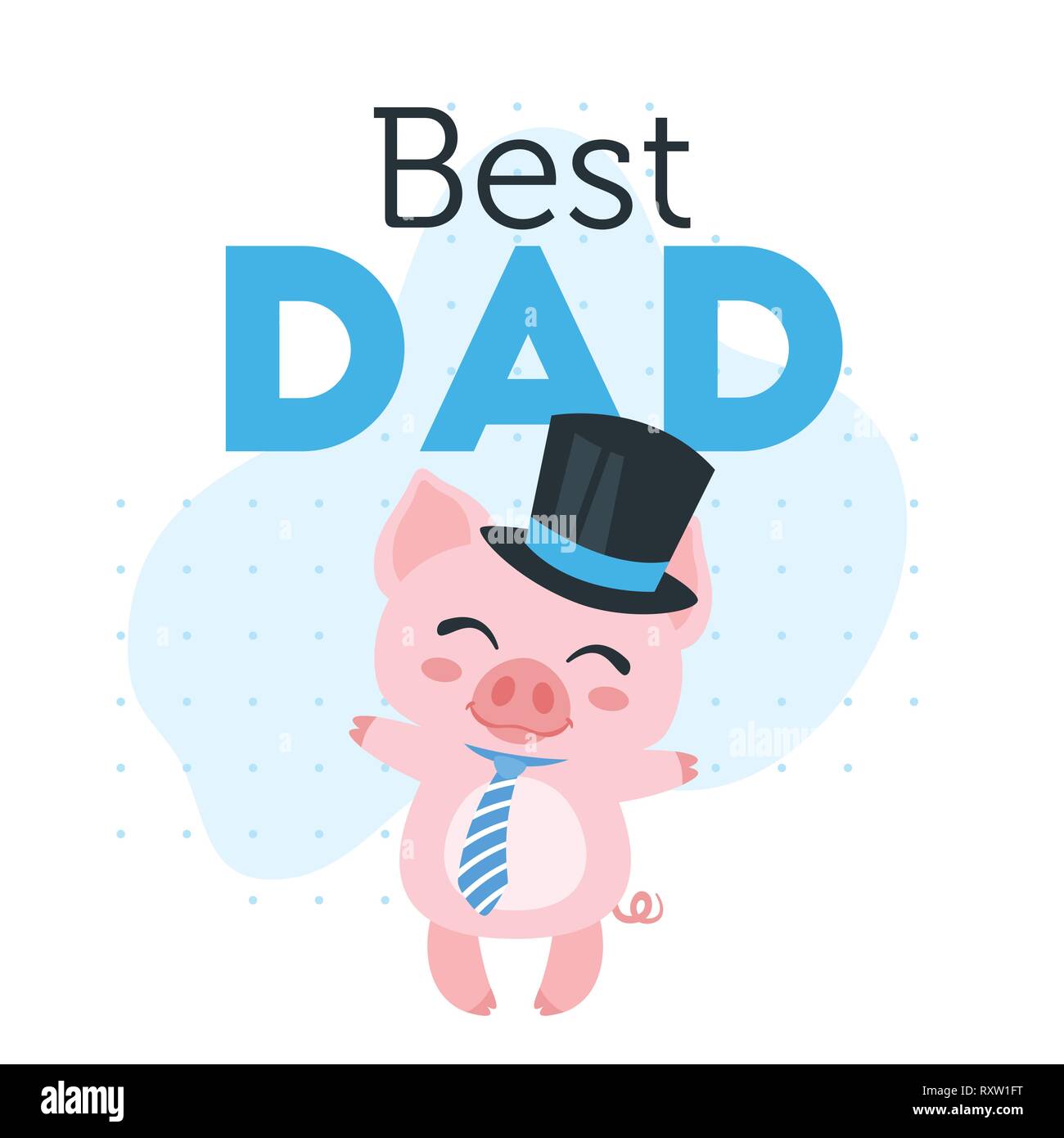 Father day greeting card template with piggy in top hat and blue tie ...