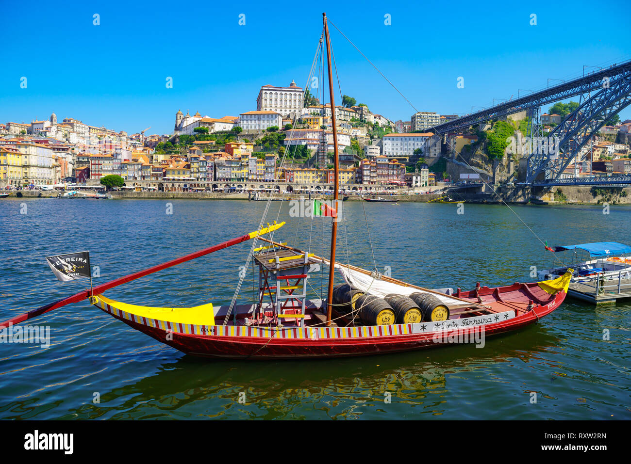 Traditional Rabelo boat on the River Douro in Porto, Portugal, used for ...