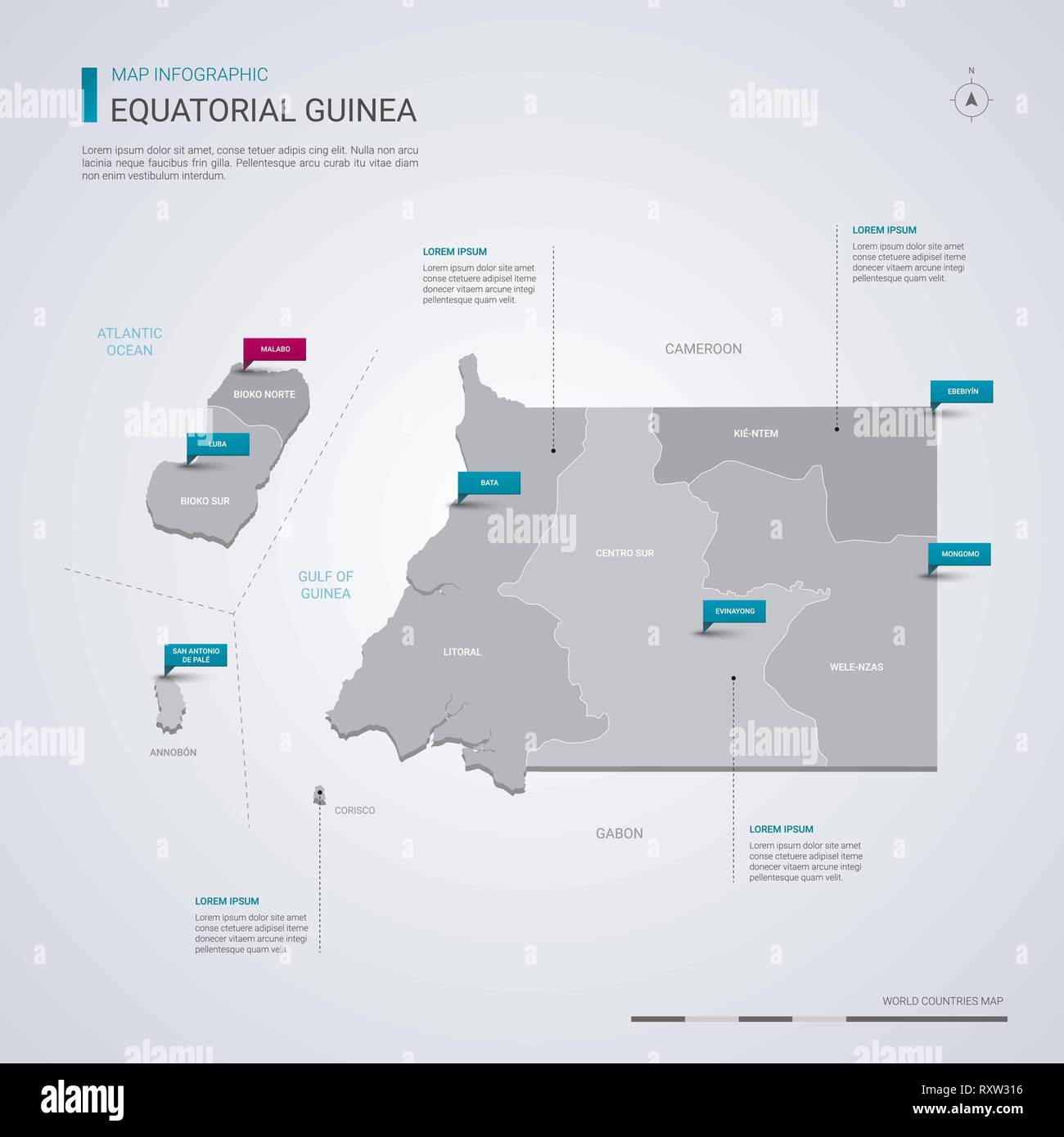 Equatorial Guinea vector map with infographic elements, pointer marks ...