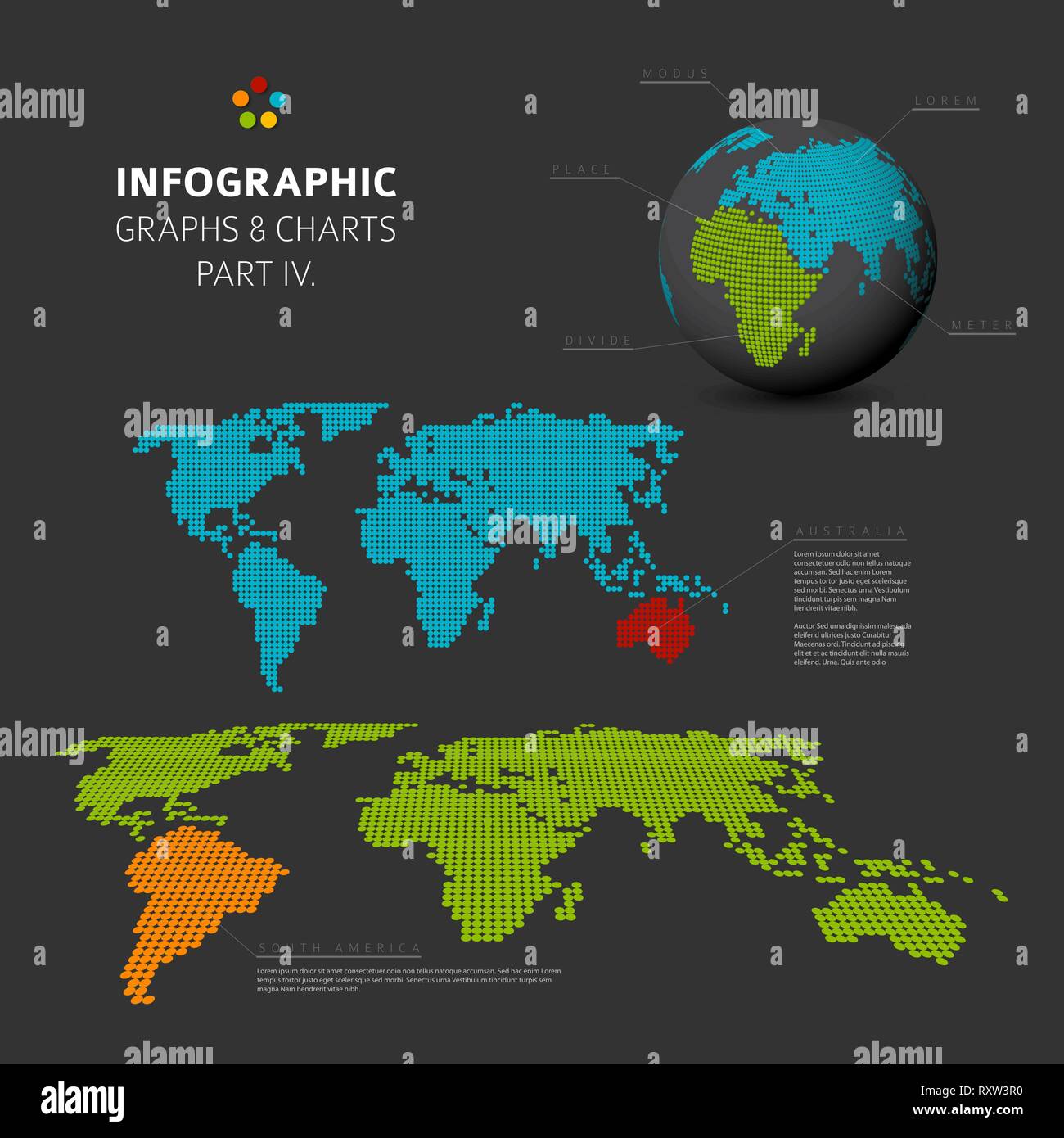Set of vector flat design infographics charts - world map visualization ...