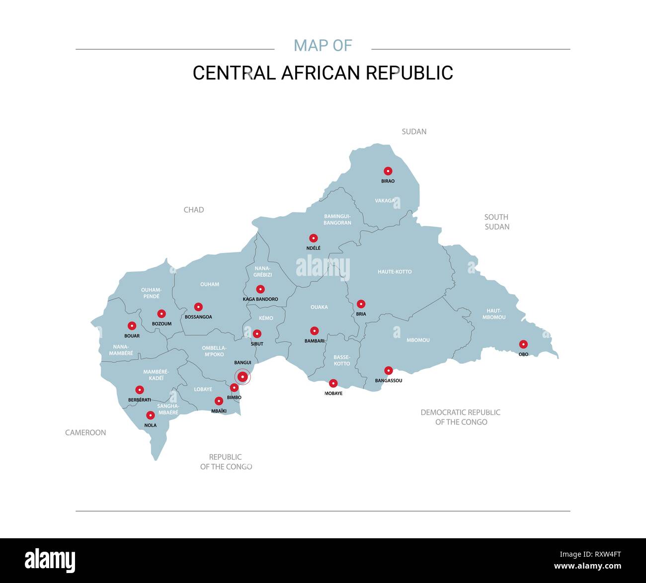 Central African Republic Vector Map Editable Template With Regions