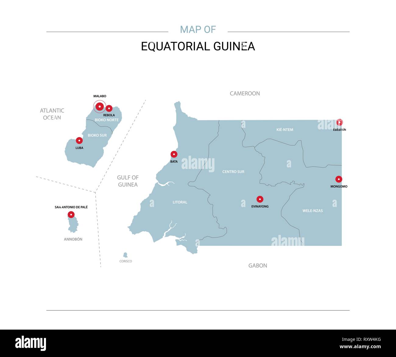 Equatorial Guinea Vector Map Editable Template With Regions Cities
