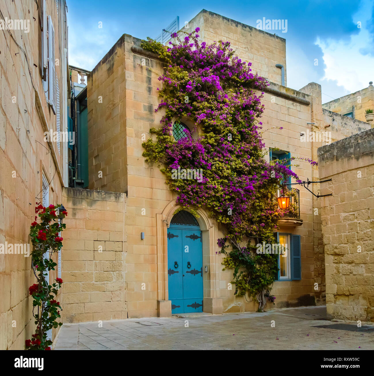 Mdina, Malta: traditional Maltese house with artistic doors, bright ...