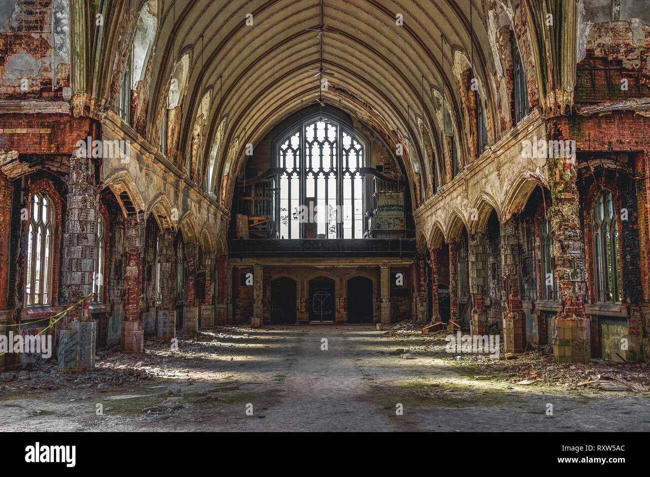 Detroit, Michigan, May 18, 2018: Interior view of abandoned and damaged ...