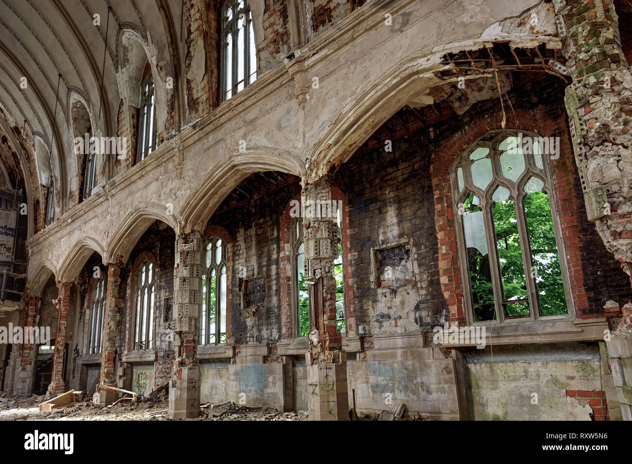 Detroit, Michigan, May 18, 2018: Interior view of abandoned and damaged ...