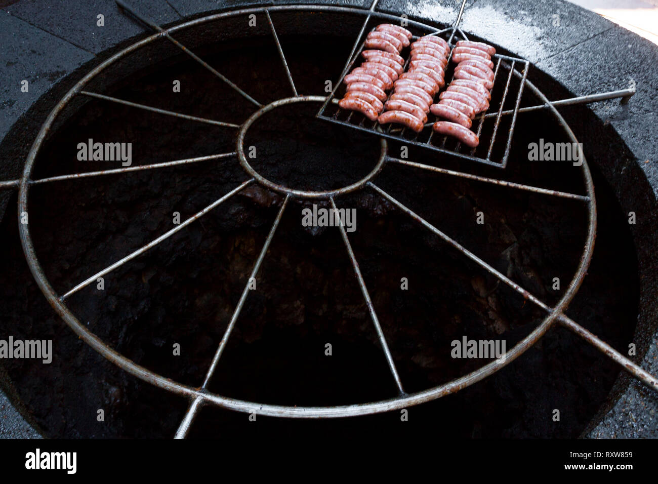 Cooking meat with the heat of the volcano. Timanfaya, Lanzarote. Spain ...