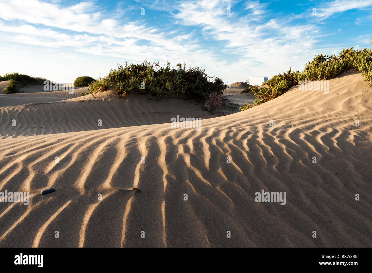 Features sand dunes of the bay. Famara, Lanzarote. Spain Stock Photo ...