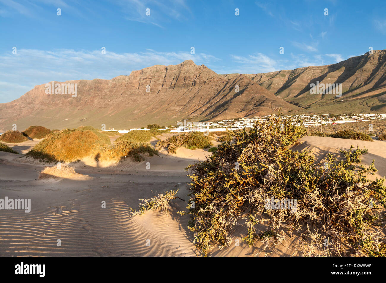 Features sand dunes of the bay. Famara, Lanzarote. Spain Stock Photo ...