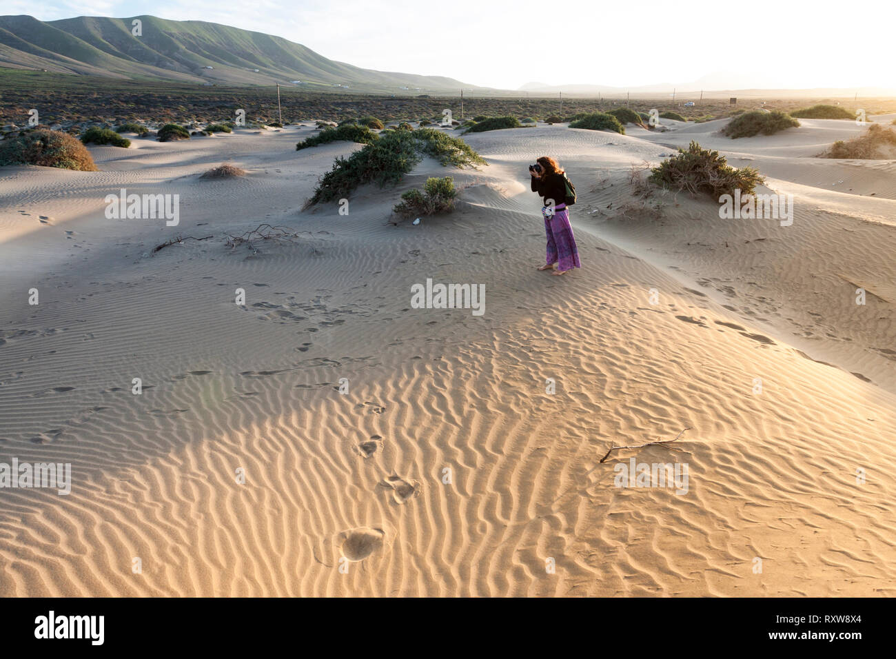 Features sand dunes of the bay. Famara, Lanzarote. Spain Stock Photo ...