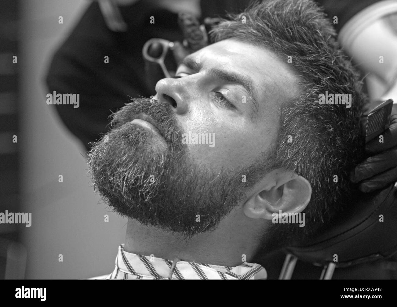 Man getting hair cut at barbershop Stock Photo - Alamy