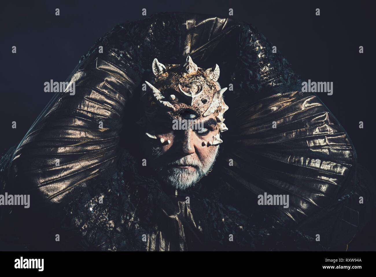 Alien, demon, sorcerer makeup. Man with third eye, thorns or warts ...