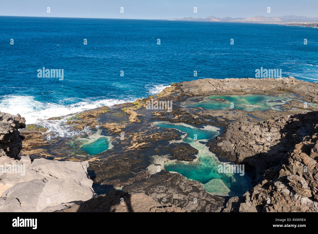 Formation of natural pools along the coast. Lanzarote. Spain Stock ...