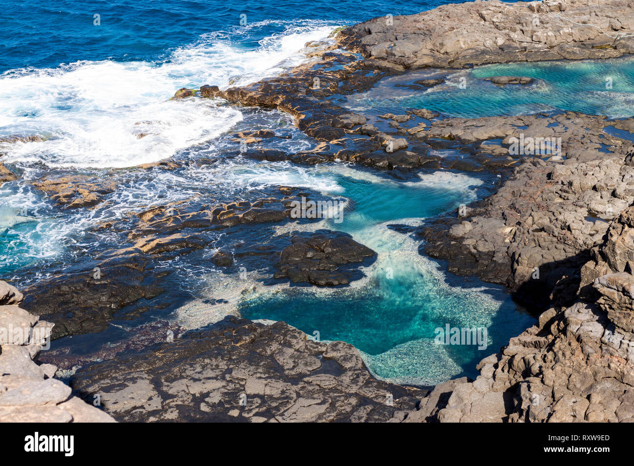 Formation of natural pools along the coast. Lanzarote. Spain Stock ...