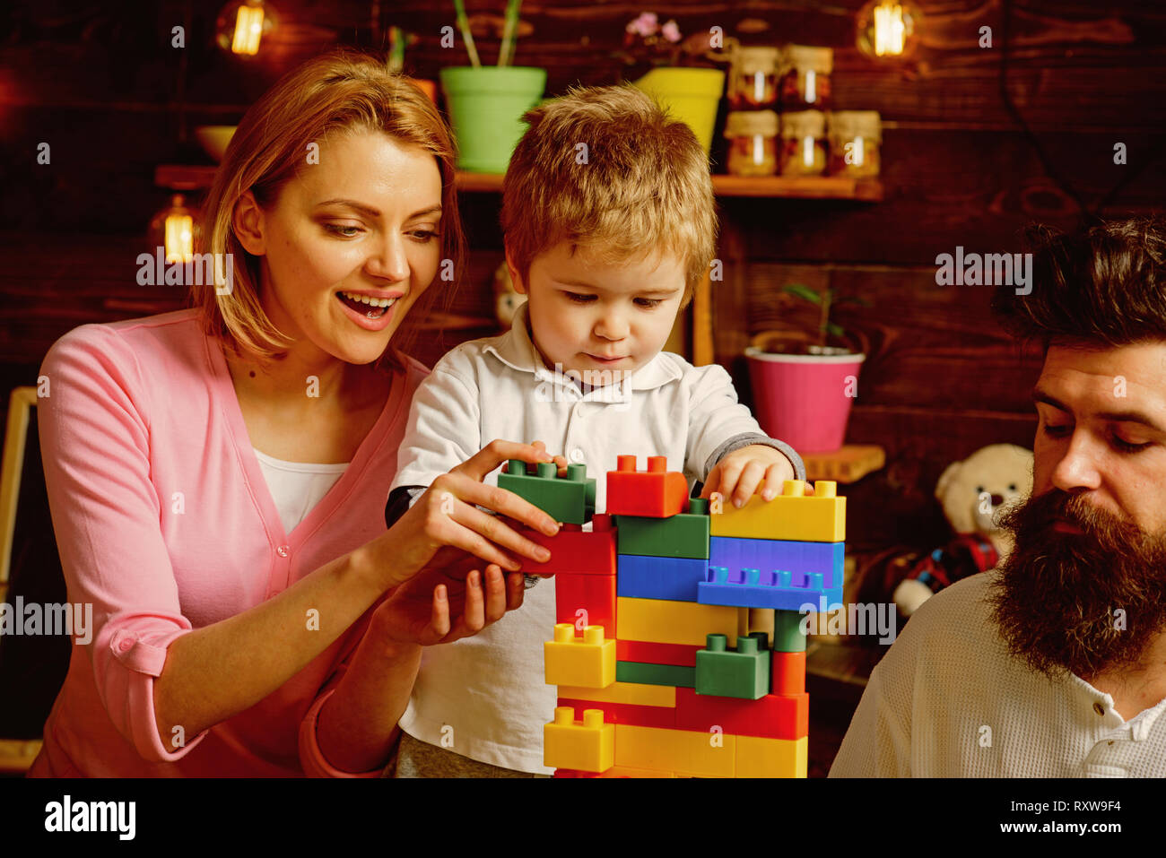 Toy concept. Educational toy for children. Little child play with toy ...