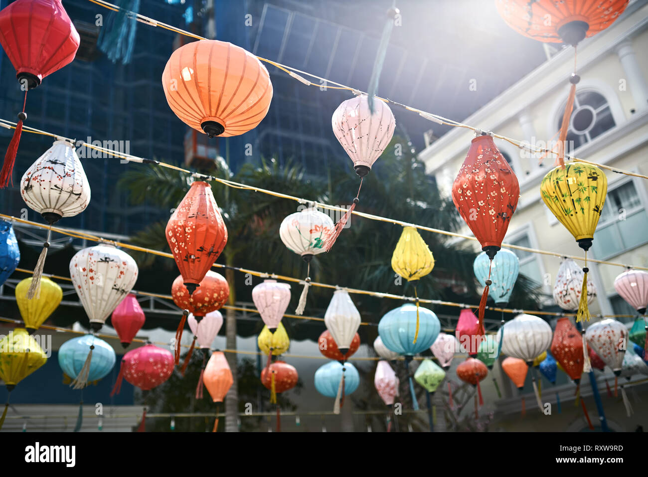 Chinese lantern on cables hi-res stock photography and images - Alamy