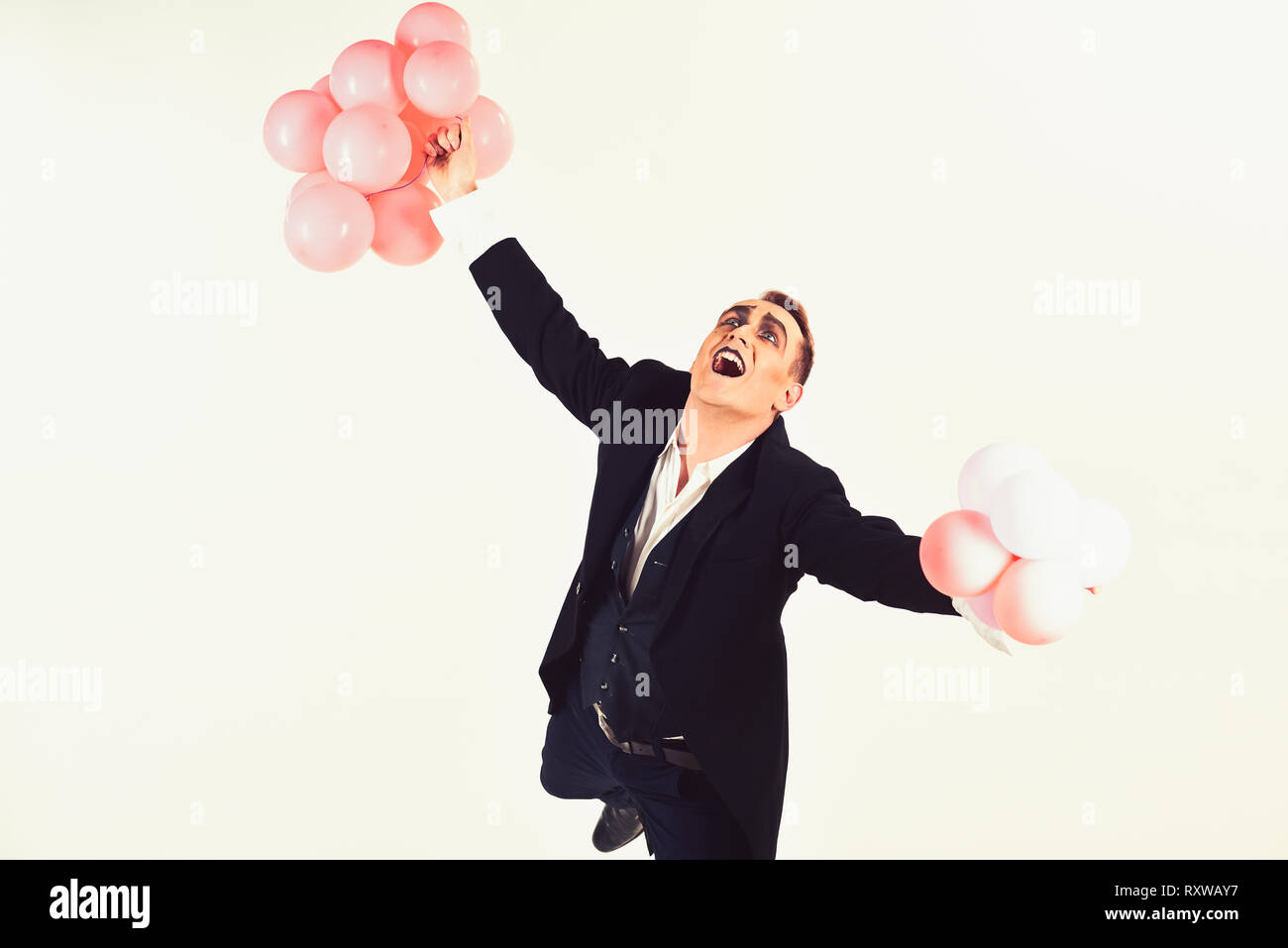 I was born to party. Holding festive celebration. Mime man with party ...