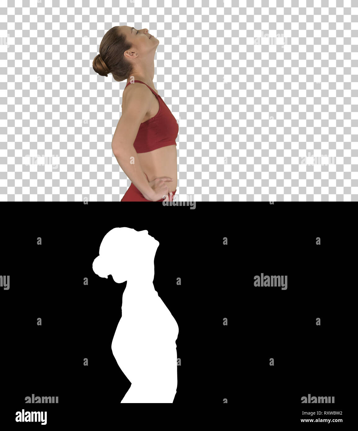 Female walking and doing neck stretching exercise to release build up ...