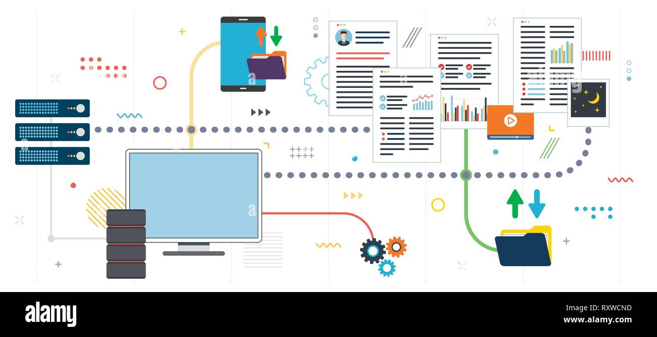 Sending and receiving data from cloud computing. Data backup and access to computer network ...