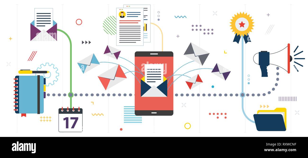 Business communication and email marketing. APP inbox, send or receive ...