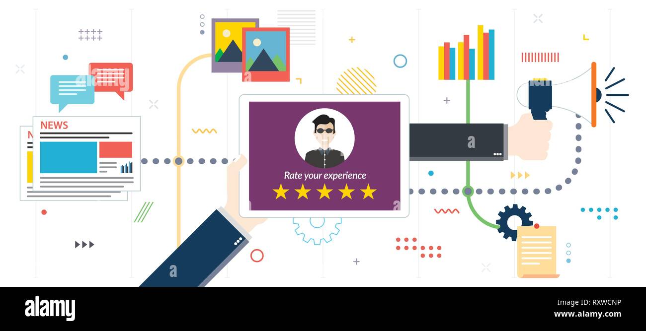 Rating system on tablet screen with stars. Feedback and qualification ...