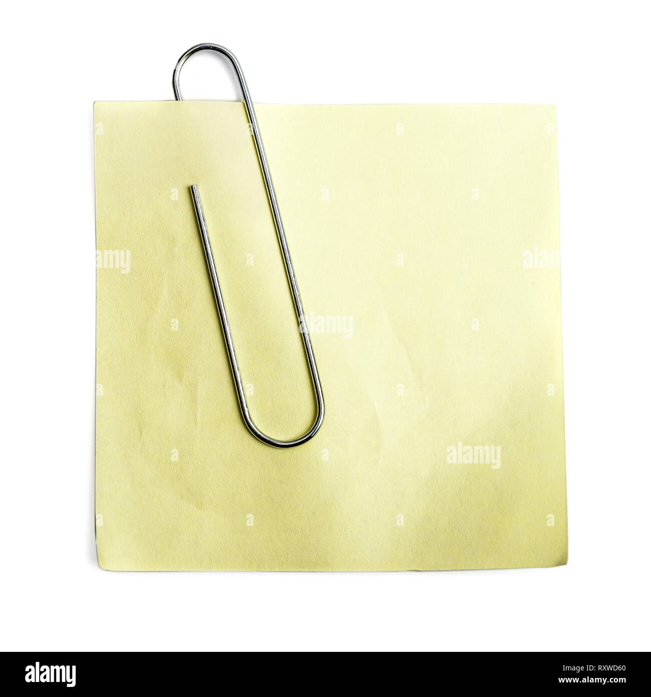 Note paper template for design with big metal paper clip over white ...