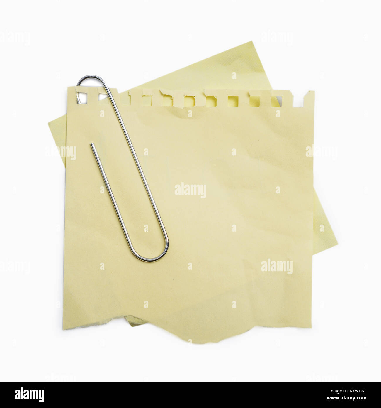 Note paper template for design with big metal paper clip over white ...