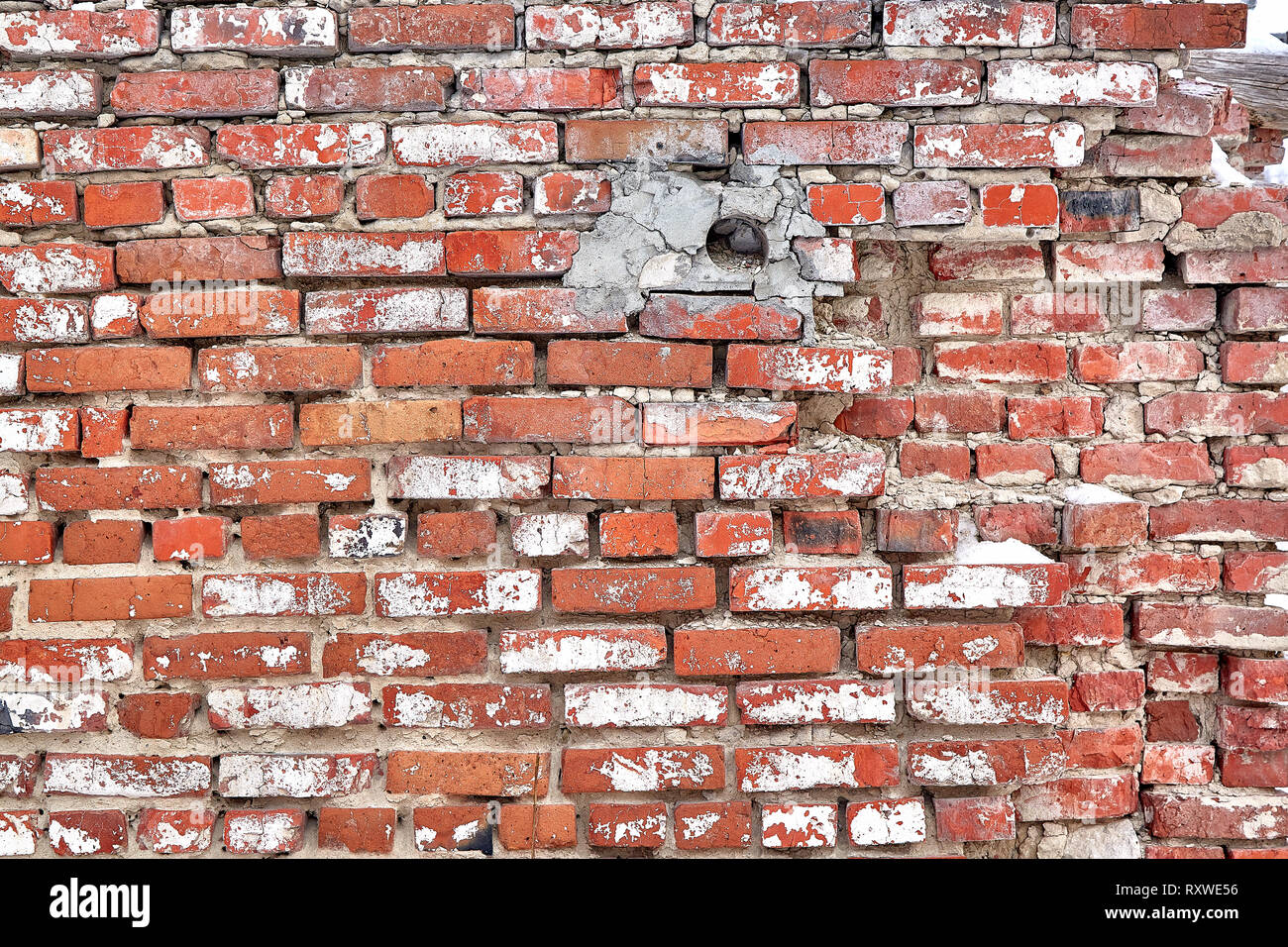 Background of old vintage dirty brick wall with peeling plaster ...