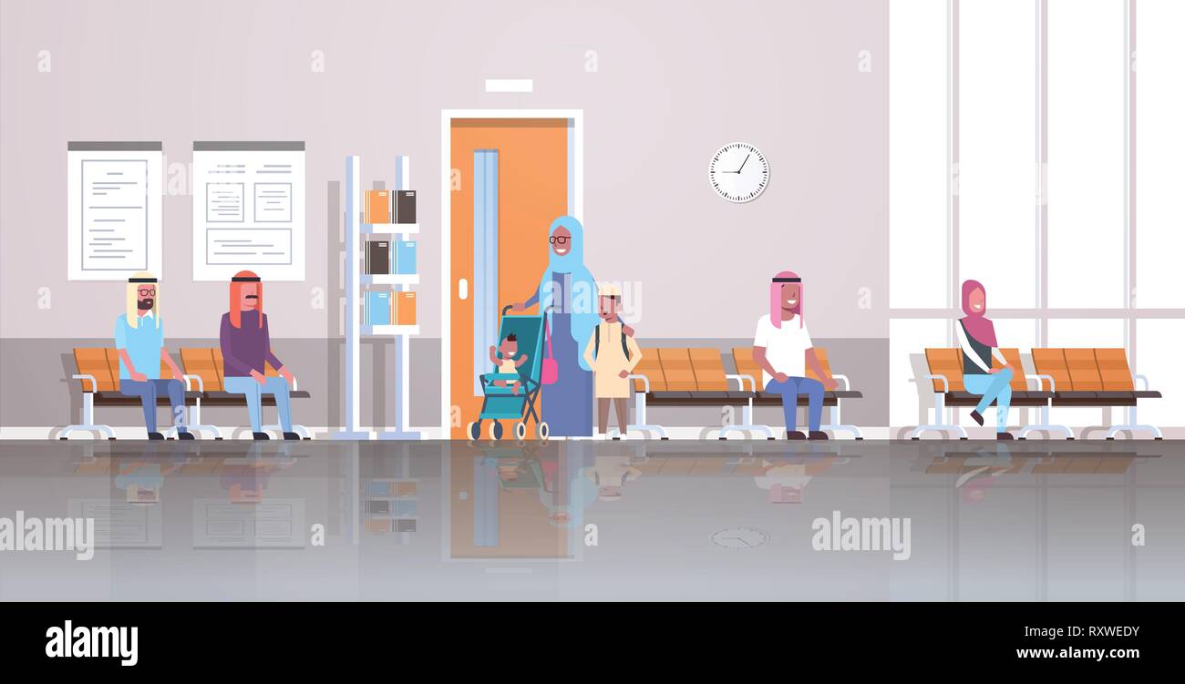 arabic patients waiting in line queue to doctor cabinet consultation ...