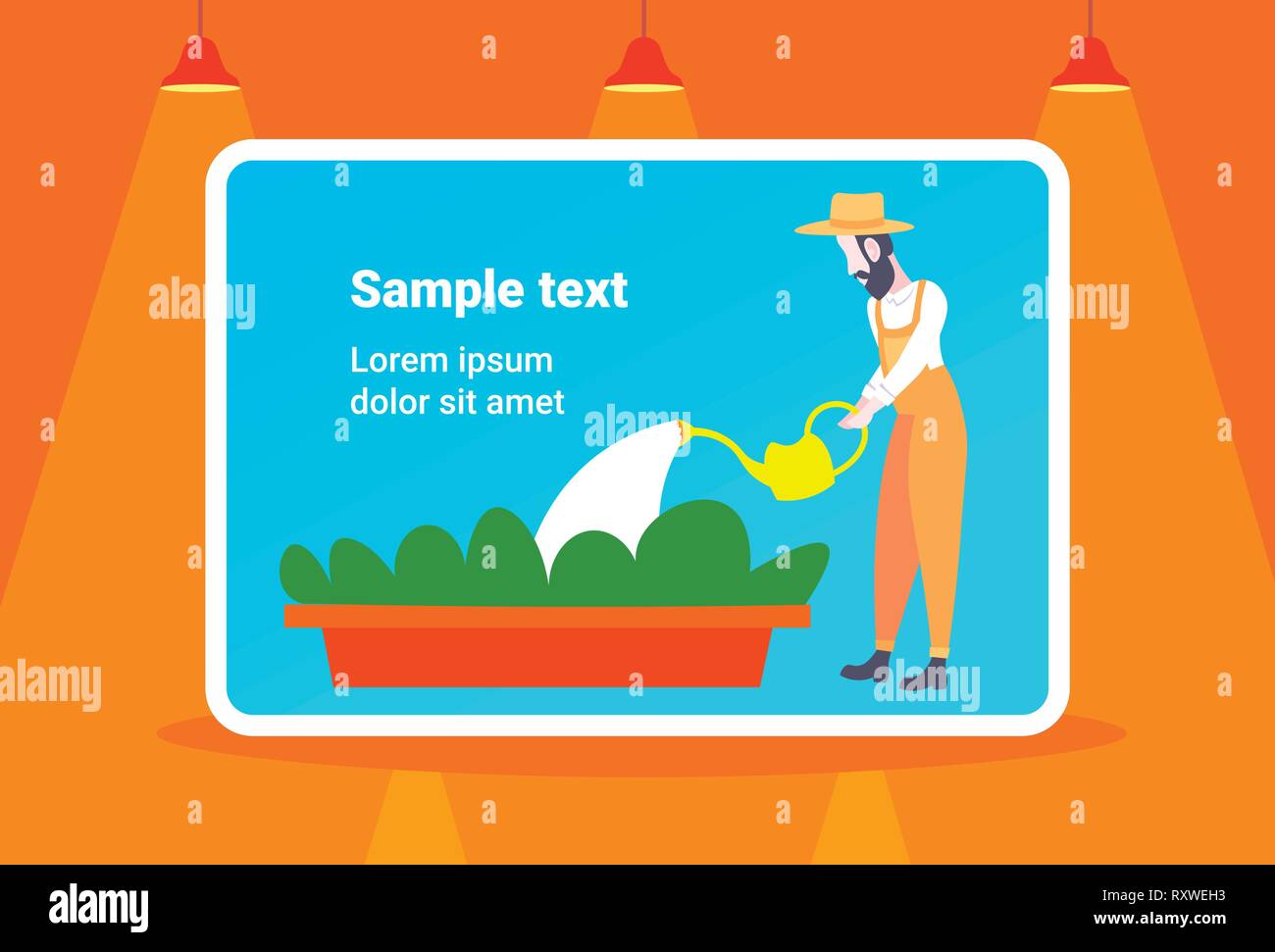 bearded gardener watering young plants in greenhouse organic farming ...