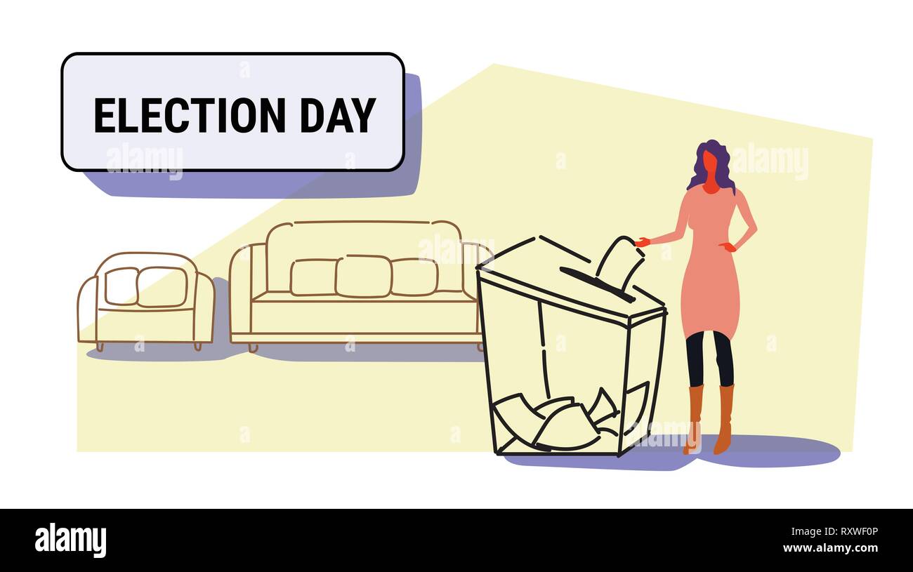 election day concept businesswoman voter putting paper ballot list in ...