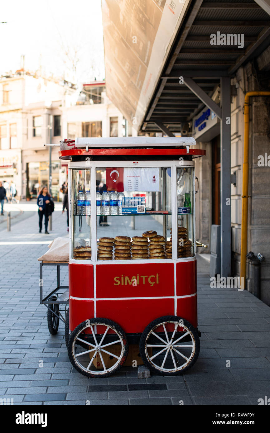 editorial - simit cart on street. traditional turkish bagel being sold ...