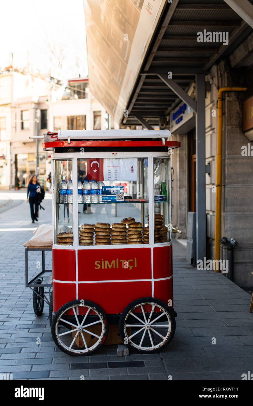 editorial - simit cart on street. traditional turkish bagel being sold ...
