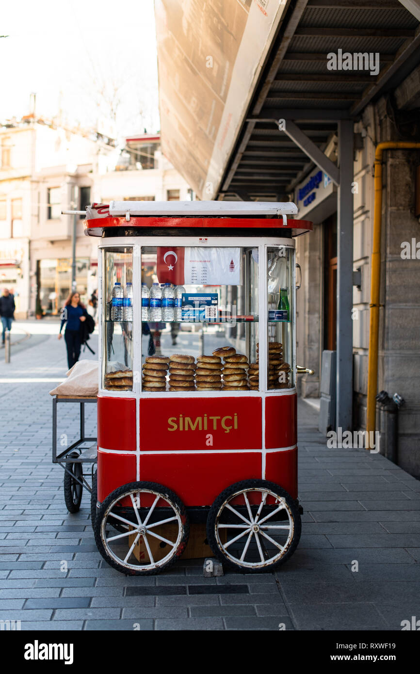 editorial - simit cart on street. traditional turkish bagel being sold ...