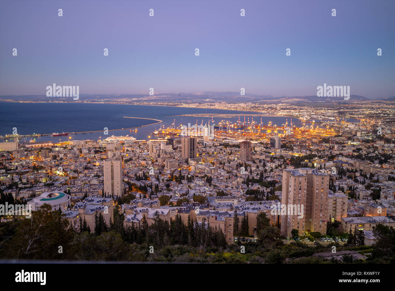 cityscape of haifa, israel at night Stock Photo - Alamy