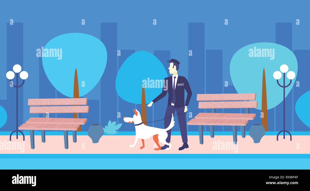 security guard walking with dog men in uniform with animal partner ...