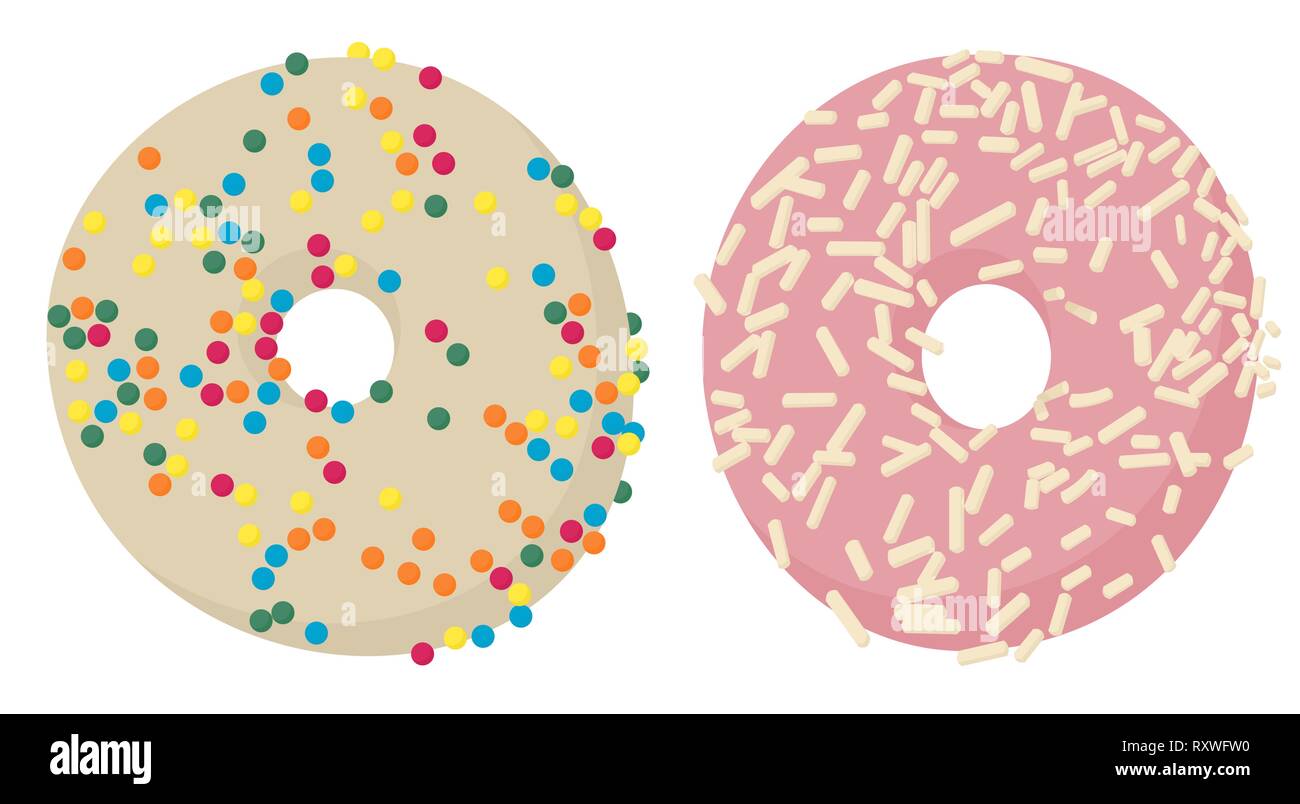 Donuts top view. Glazed donuts or doughnuts set, various colors and ...