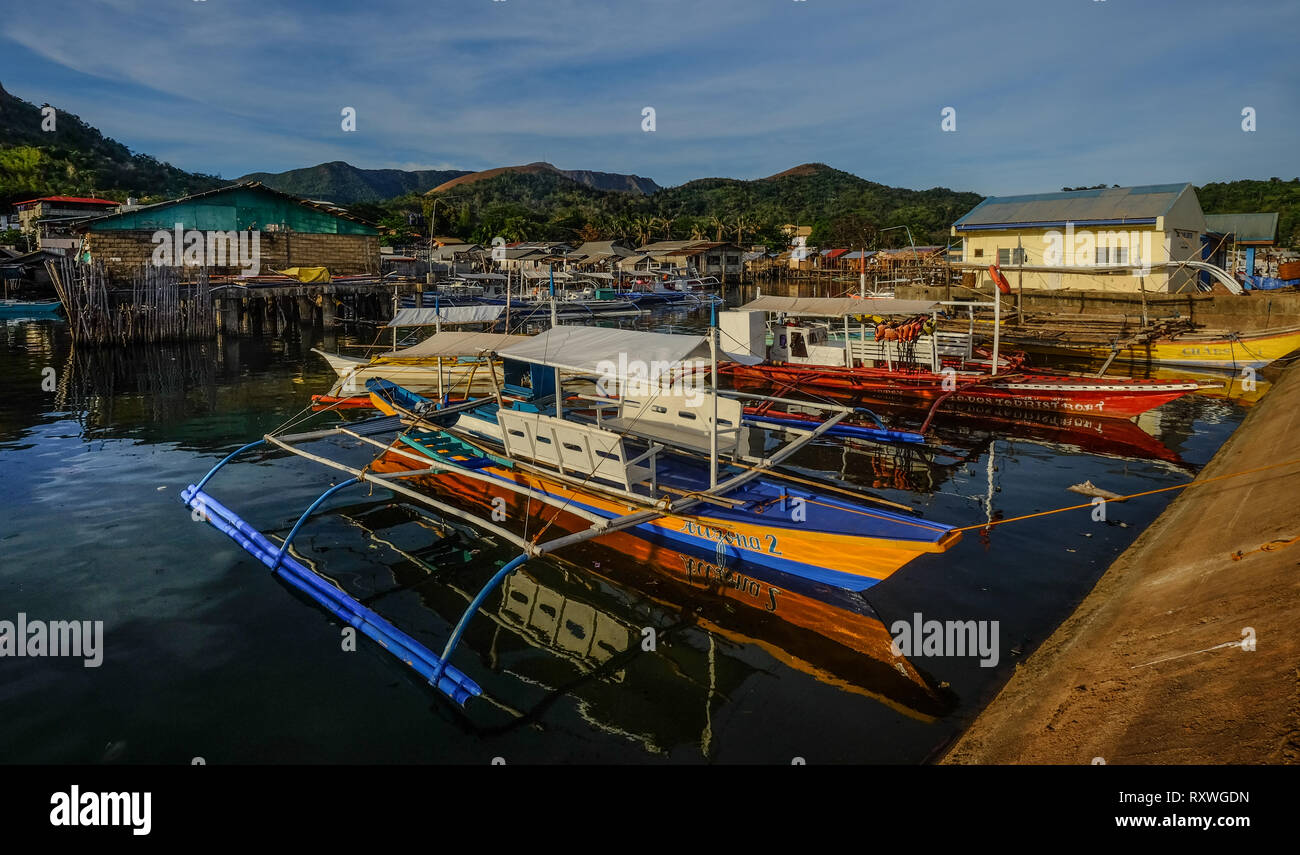 Coron, Philippines - Apr 8, 2017. Small boats at jetty in Coron Island ...