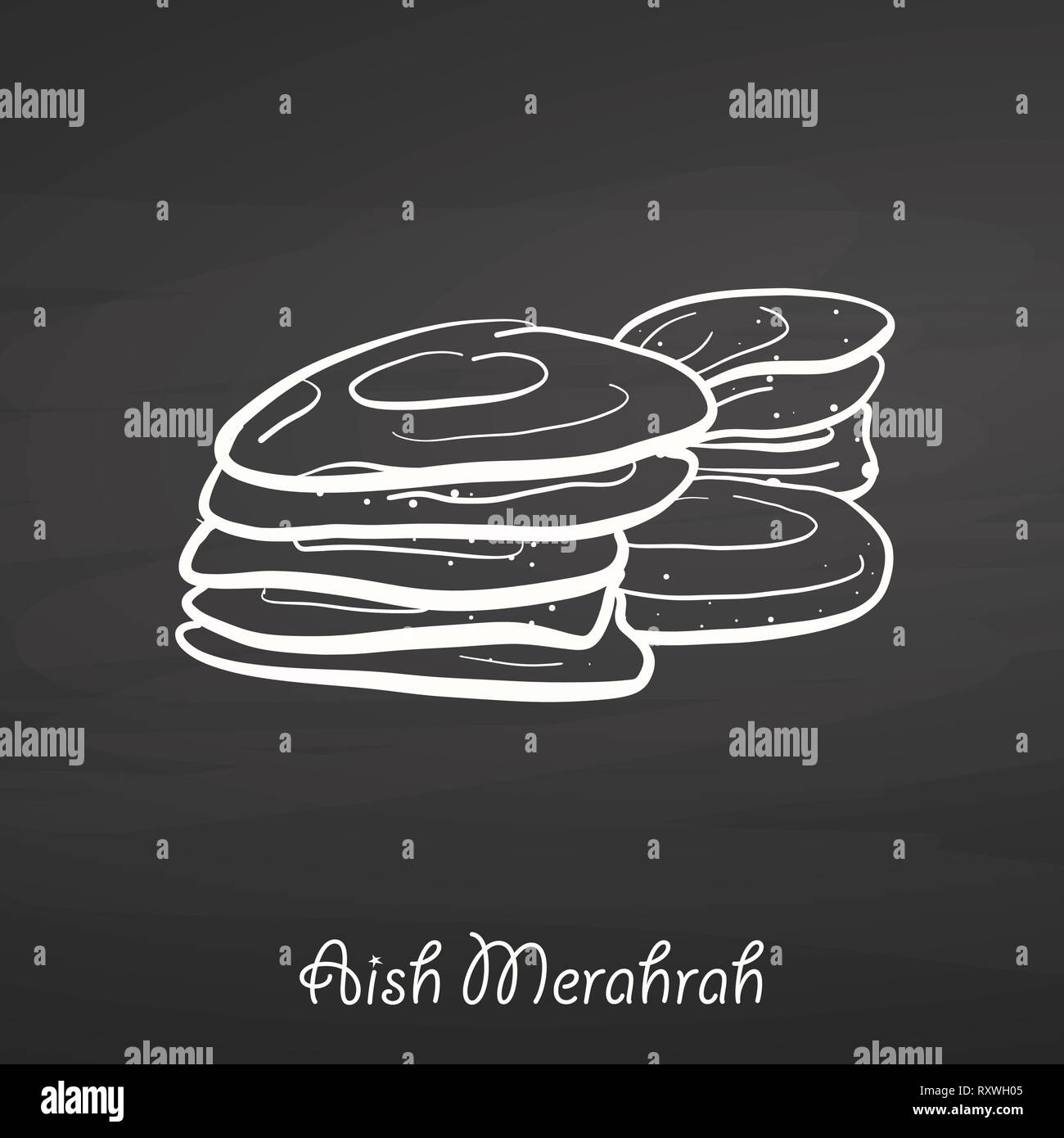 Aish Merahrah food sketch on chalkboard. Vector drawing of Flatbread ...