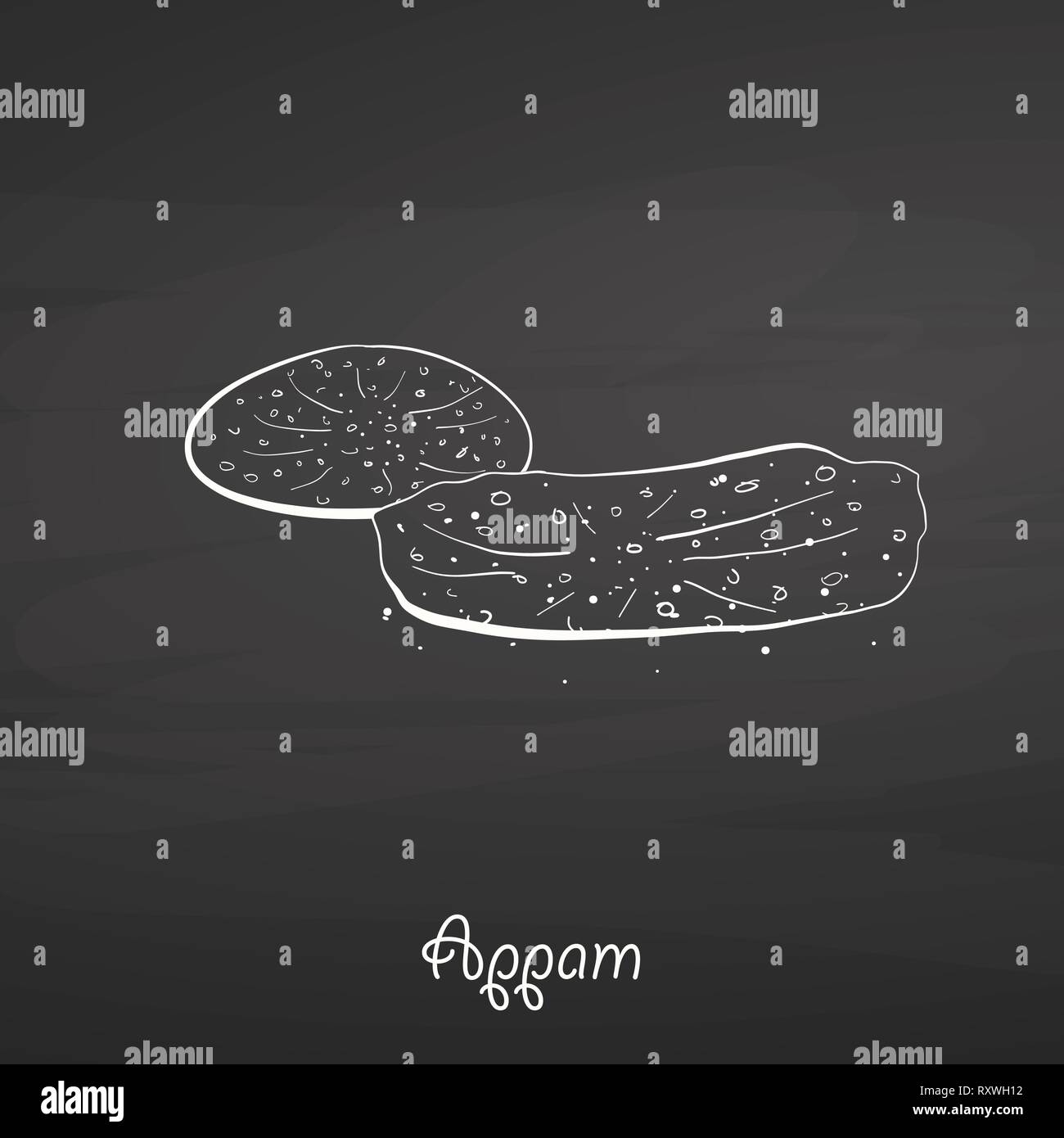 Appam food sketch on chalkboard. Vector drawing of Varies widely ...